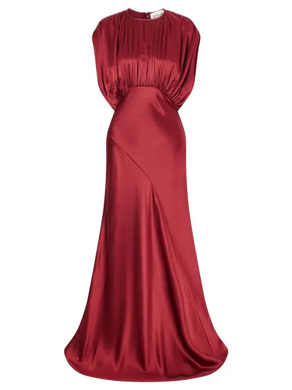 Tove Coco Gathered Satin Maxi Dress - Red