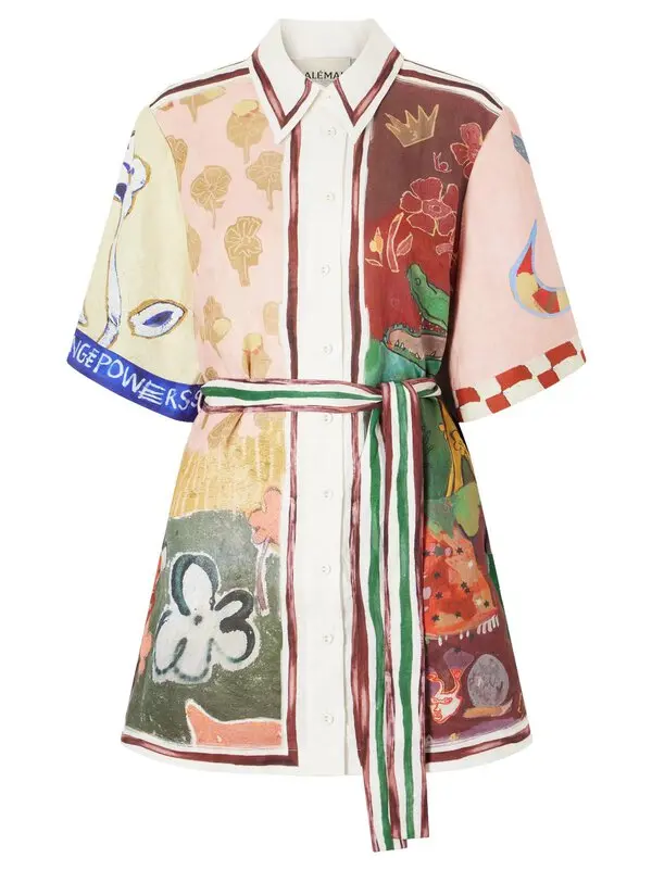 ALEMAIS Tangible Love Belted Printed Linen Mini Dress - Multi