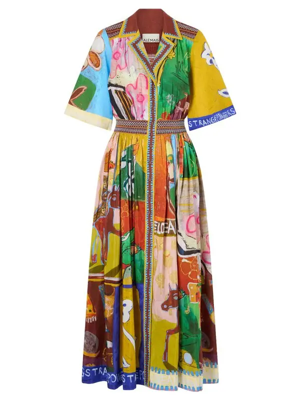 ALEMAIS Mlak Shirred Pleated Printed Cotton And Silk-blend Voile Midi Dress - Multi