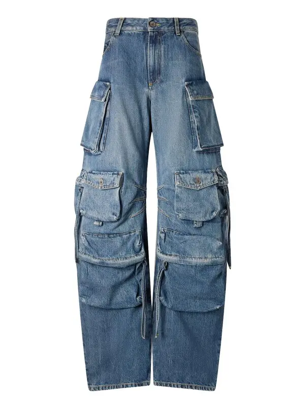 Attico Tapered Mid-rise Wide-leg Cargo Jeans - Blue