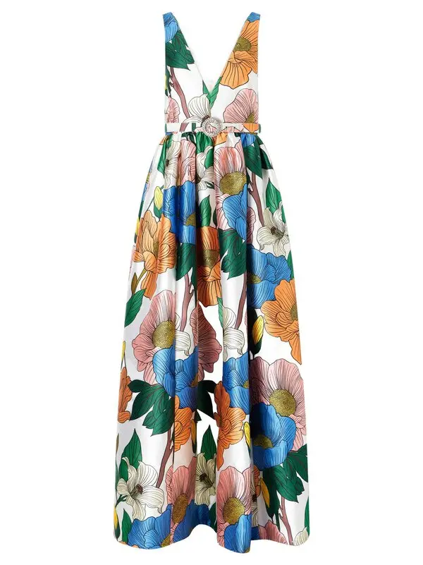 Borgo De Nor Isabella Belted Floral-print Taffeta Maxi Dress - Multi