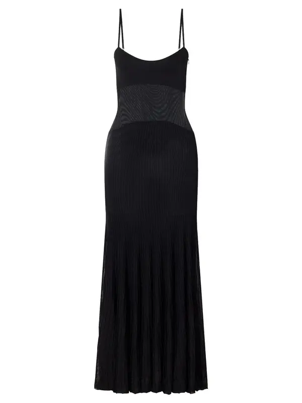 Galvan Belladonna Mesh-trimmed Ribbed-knit Gown - Black