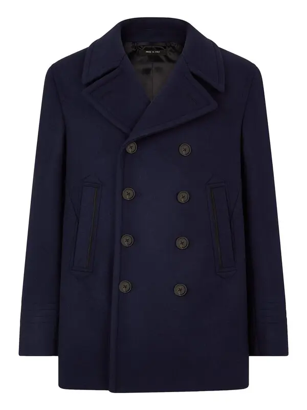 TOM FORD Double-breasted Wool Pea Coat - Navy