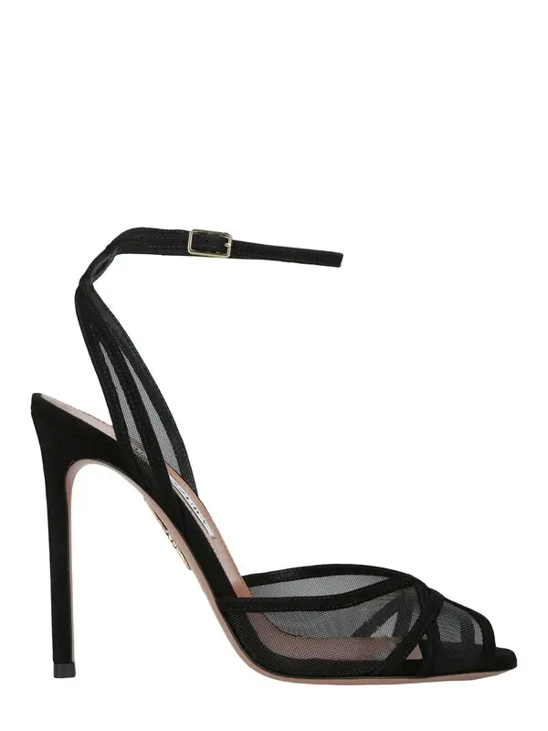 AQUAZZURA Suede Shear Heeled Sandals 105 - Black