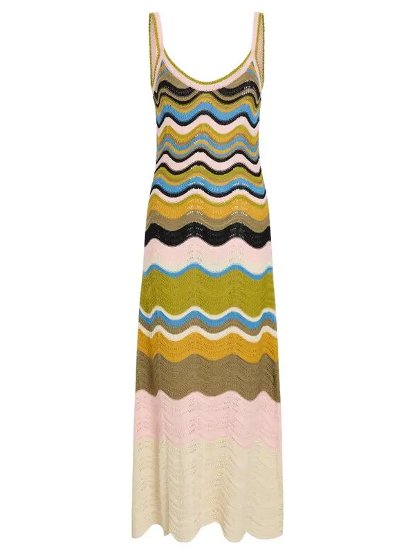 La DoubleJ Chevron Pointelle-knit Cotton Midi Dress - Multicoloured