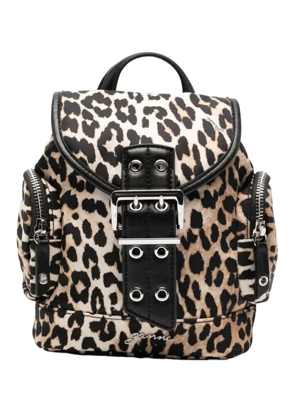 GANNI Leopard Print Buckle Detail Backpack - Multi