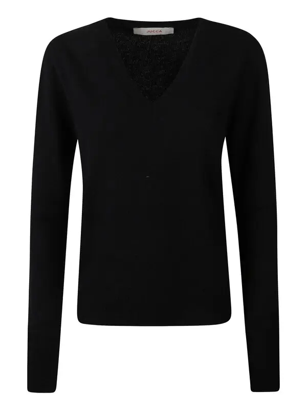 JUCCA V-neck Fine Knit Pullover - Black