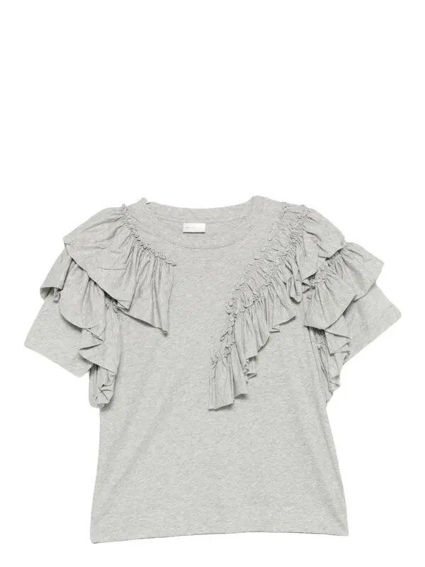 Dries Van Noten Humey' Cotton T-shirt With Ruffle Detail - Grey