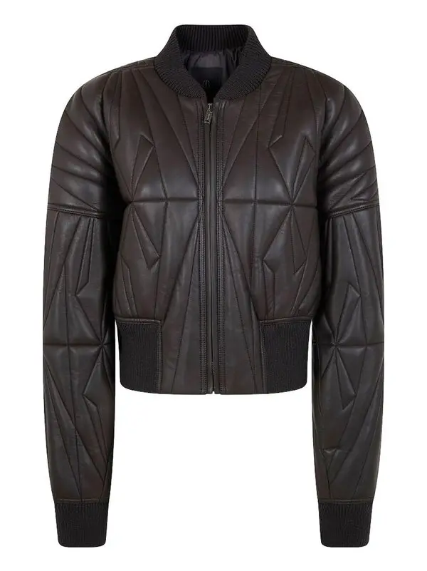 MONCLER + RICK OWENS Quilted Leather Bomber Jacket - Grey