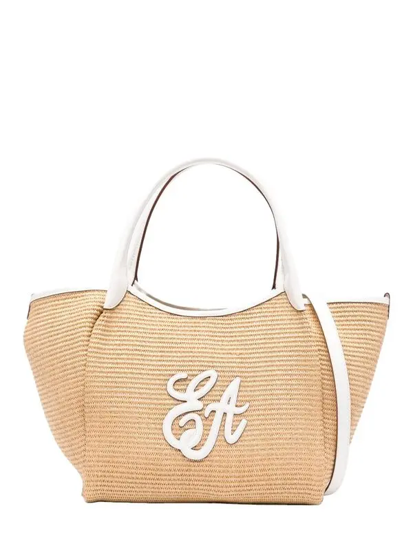 Emporio Armani Straw Tote Bag With Monogram Detail - White
