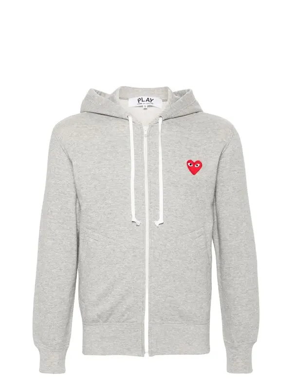 Play Comme Des Garcon Cotton Full Zip Hoodie With Heart Emblem - Grey