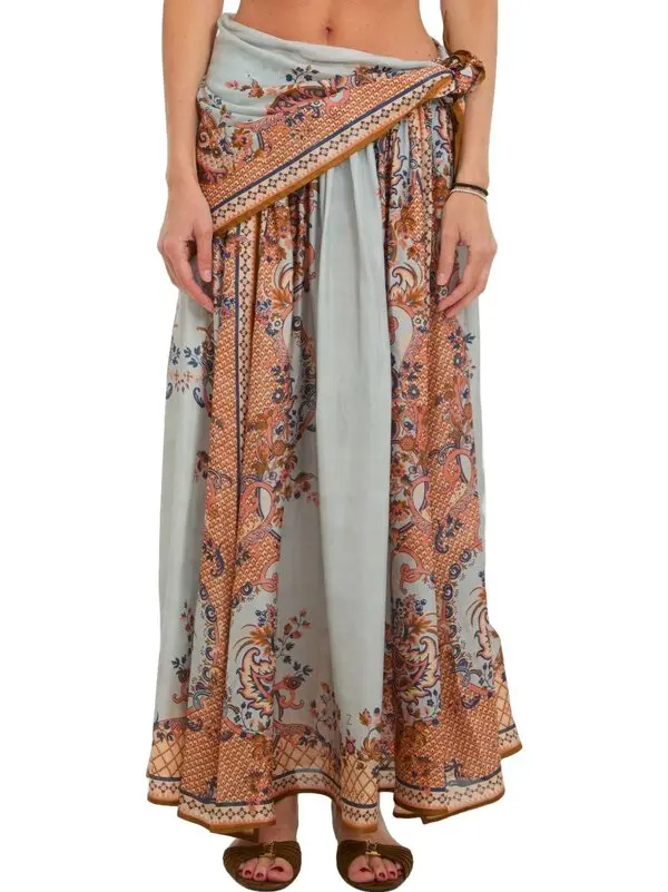 Zimmermann Aster Silk Long Skirt - Sky Blue