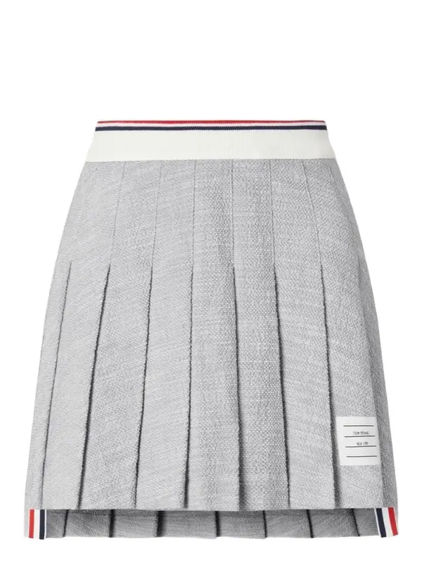 Thom Browne Tweed Pleated Mini Skirt With Rwb Stripe Detail - Grey