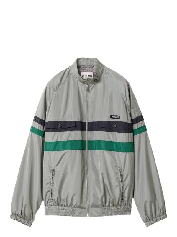Miu Miu Tech Silk Blouson Jacket With Striped Detailing - Grey