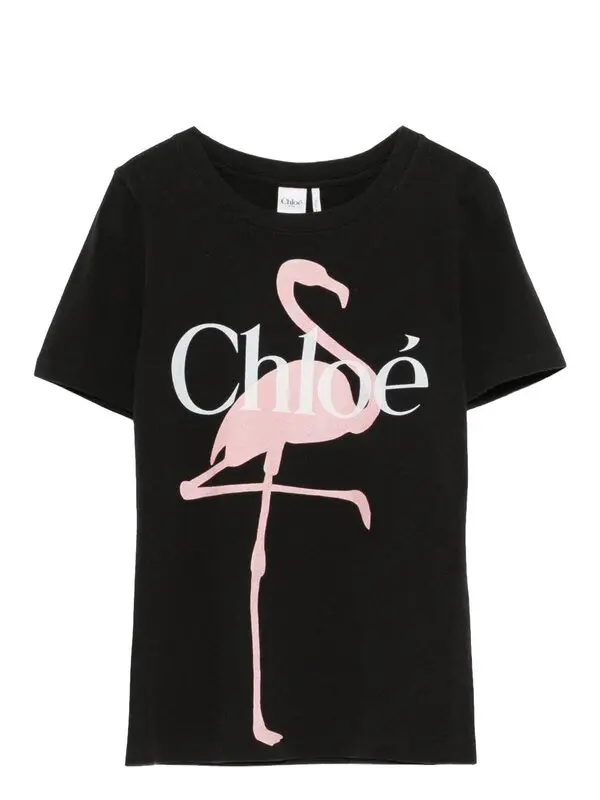 Chloé Flamingo Print Cotton T-shirt - Black