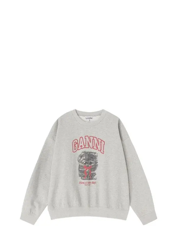 GANNI Margot Kitty Organic Cotton Sweatshirt - Grey