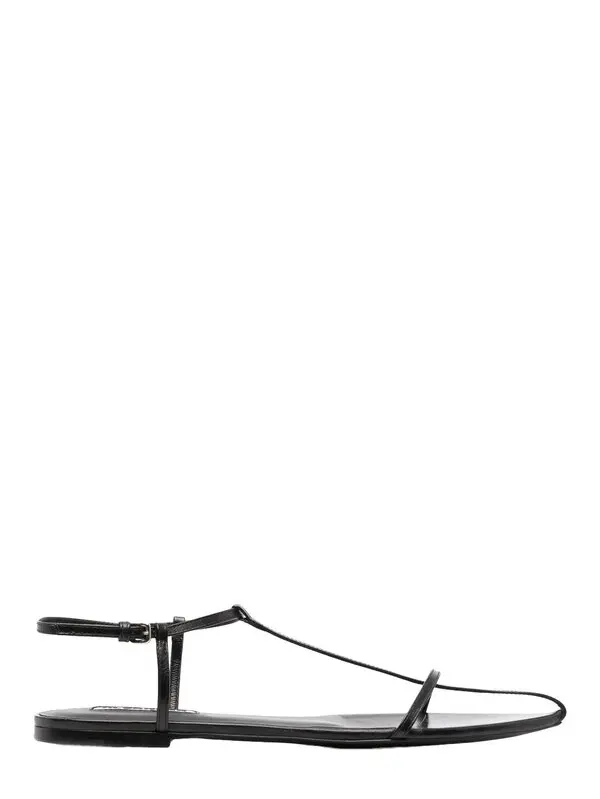 JIL SANDER Leather Flat Sandals With T-bar Strap And Buckle Fastening - Black