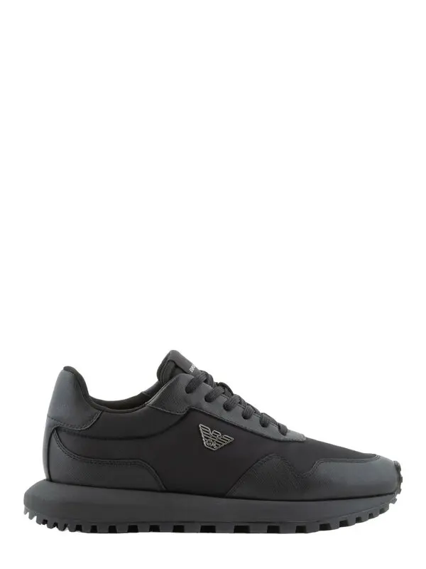 Emporio Armani Logo Plaque Lace-up Sneakers - Black
