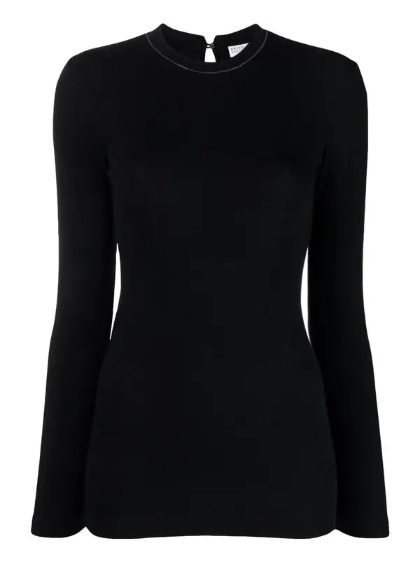 Brunello Cucinelli Fine Knit Cotton T-shirt With Monili Chain Detail - Black
