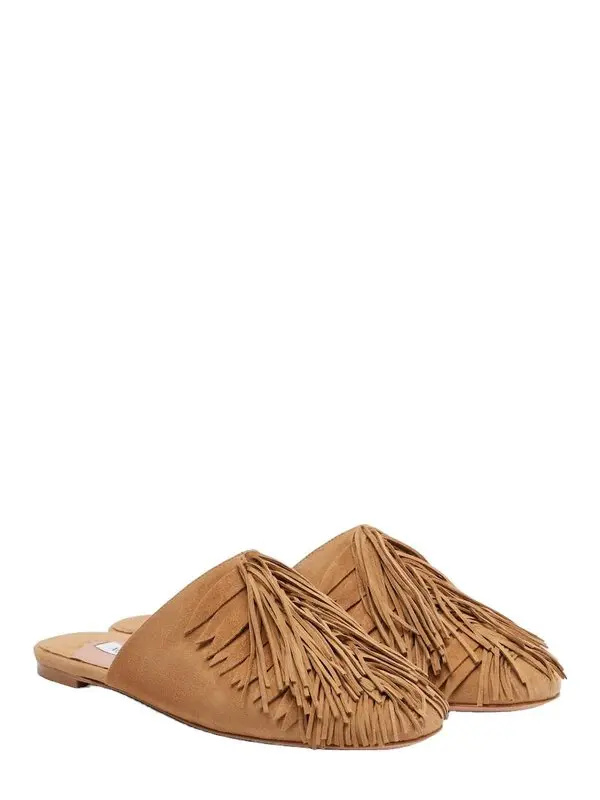 AQUAZZURA Maverick Fringed Suede Mules - Brown