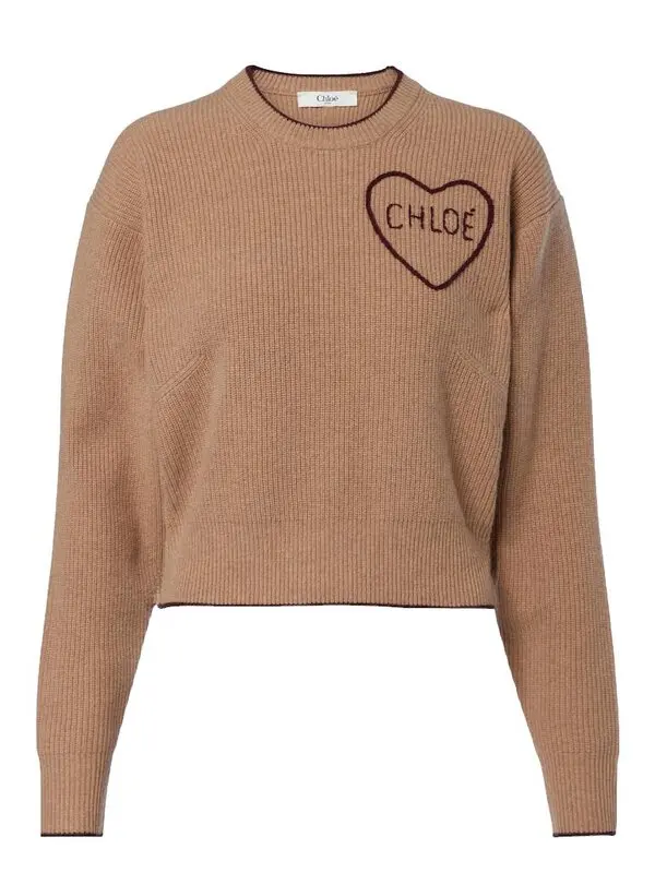 Chloé Logo Wool And Cashmere Sweater - Brown