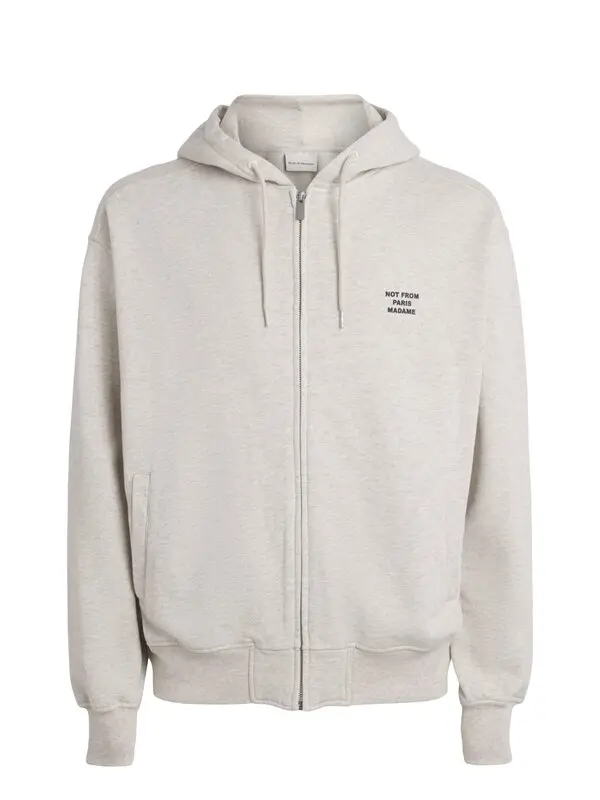 Drole De Monsieur Cotton Slogan Zip-up Hoodie - Grey