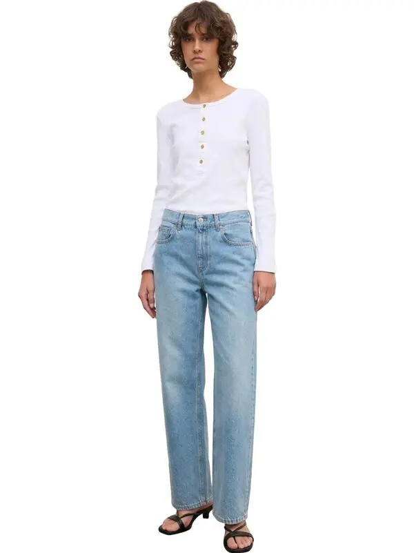 HOUSE OF DAGMAR Cropped Straight Leg Denim - Light Blue