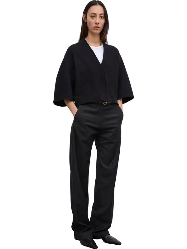 HOUSE OF DAGMAR V-neck Cropped Merino Wool Cardigan - Black