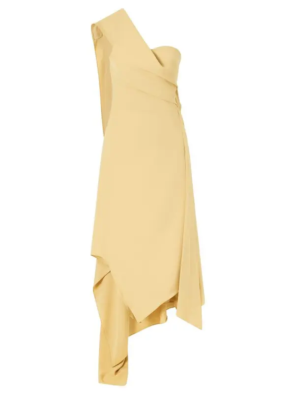 MARMAR HALIM Asymmetric Draped Crepe Midi Dress - Yellow