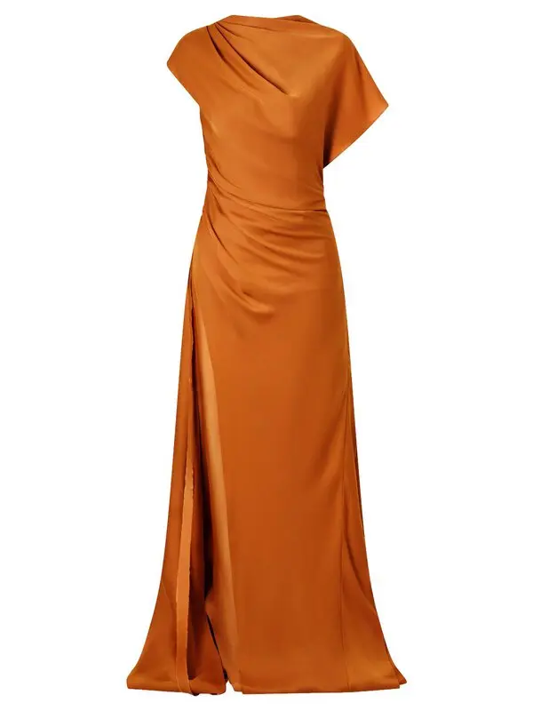 MARMAR HALIM Asymmetric Draped Satin Gown - Orange