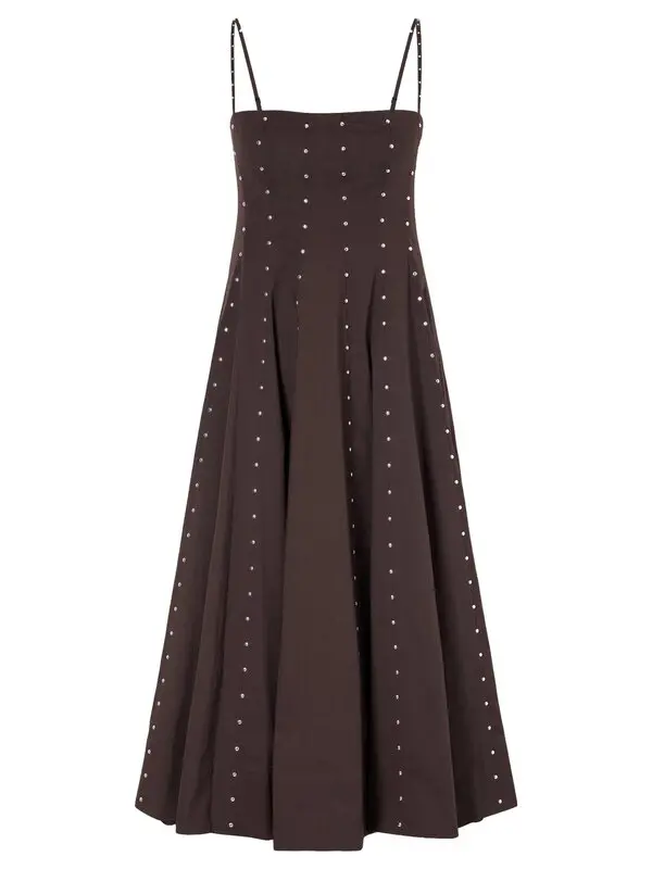 Staud Wylie Embellished Cotton-blend Midi Dress - Brown