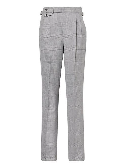 Dunhill Checked Straight-leg Linen-blend Trousers - Grey