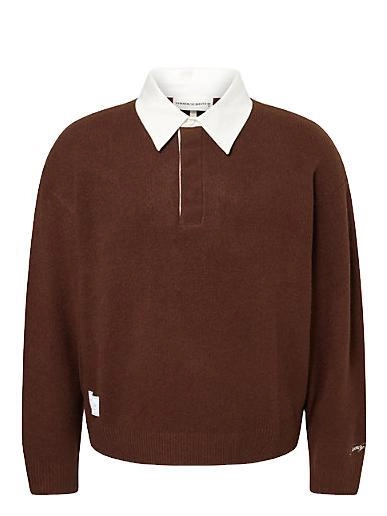 THE COUTURE CLUB Fluffy Collared Crewneck Knitted Jumper - Brown