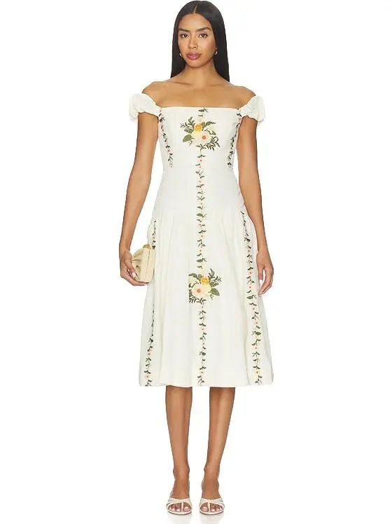 Agua Bendita Embroidered Midi Dress - Multi