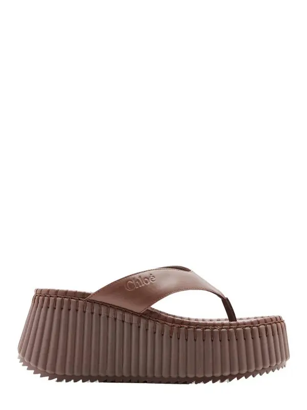 Chloé Nama Leather Platform Thong Sandals - Brown