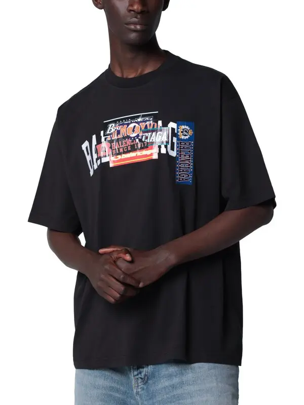 Balenciaga Bumper Stickers Medium-fit Cotton T-shirt - Black