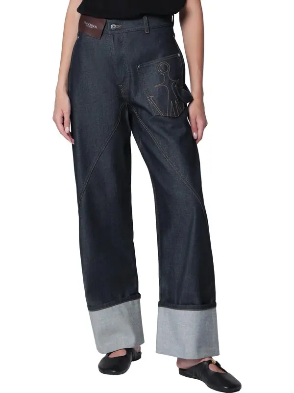 JW Anderson Indigo Denim Workwear Jeans With Twisted Turn-up - Blue