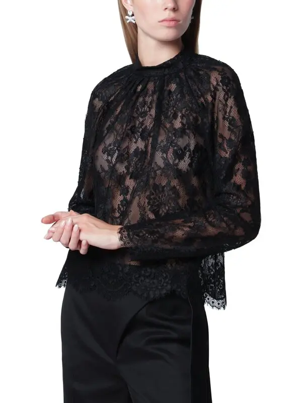 SELF-PORTRAIT High Neck Lace Blouse - Black
