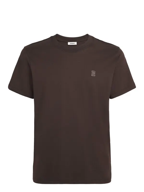 Sandro Cotton Logo-patch T-shirt - Brown