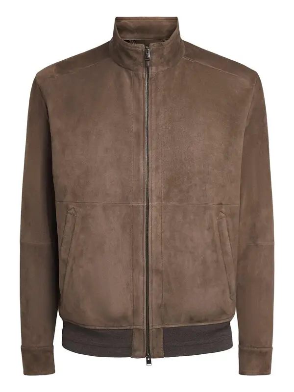 Canali Lamb Suede Bomber Jacket - Brown
