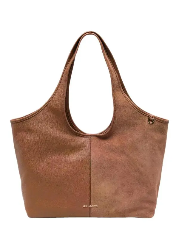 Michael Kors Large Leather Tote Bag With Grained Texture And Suede Panels - Brown