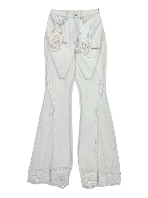 Rick Owens Slivered Bootcut Frayed Jeans - White