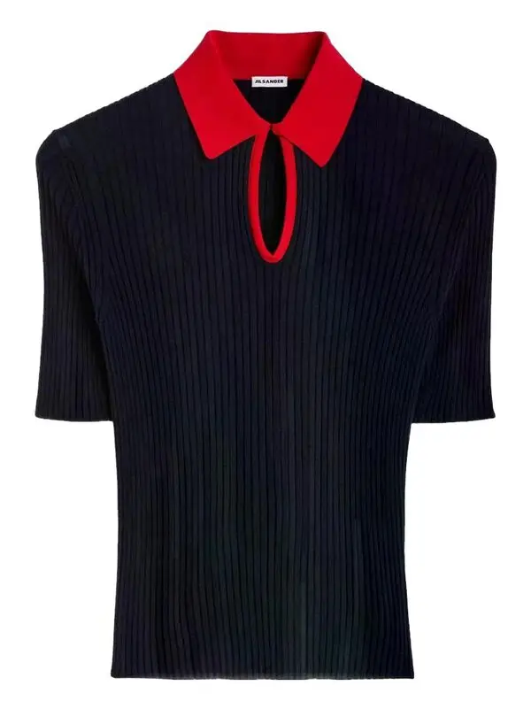 JIL SANDER Ribbed Wool Polo Collar Sweater - Blue