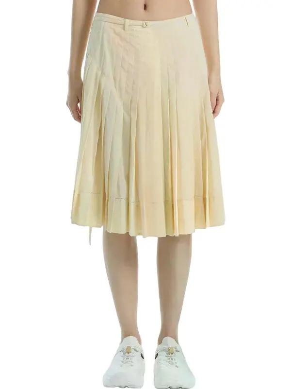 LOW CLASSIC Pleated Belted Midi Skirt - Yellow