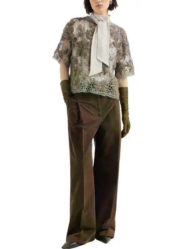 Brunello Cucinelli Stretch-cotton Moleskin Loose Sartorial Trousers With Monili Detail - Brown