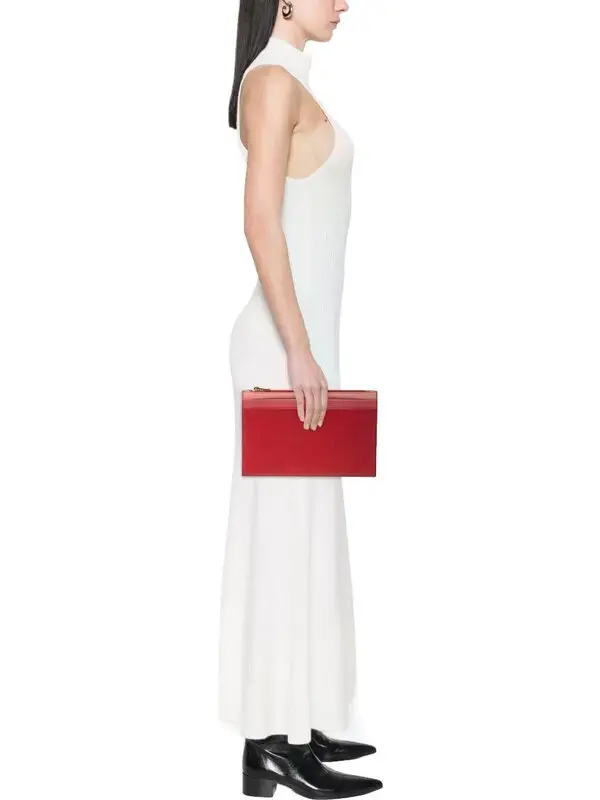 Prada Tricolor Saffiano Zipped Portfolio Clutch Bag - Red