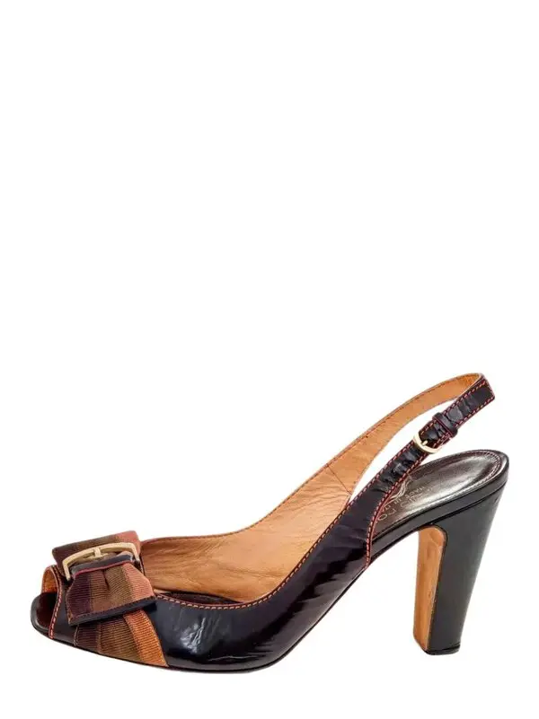 SERGIO ROSSI Peep-toe Bow Slingback Sandals - Brown