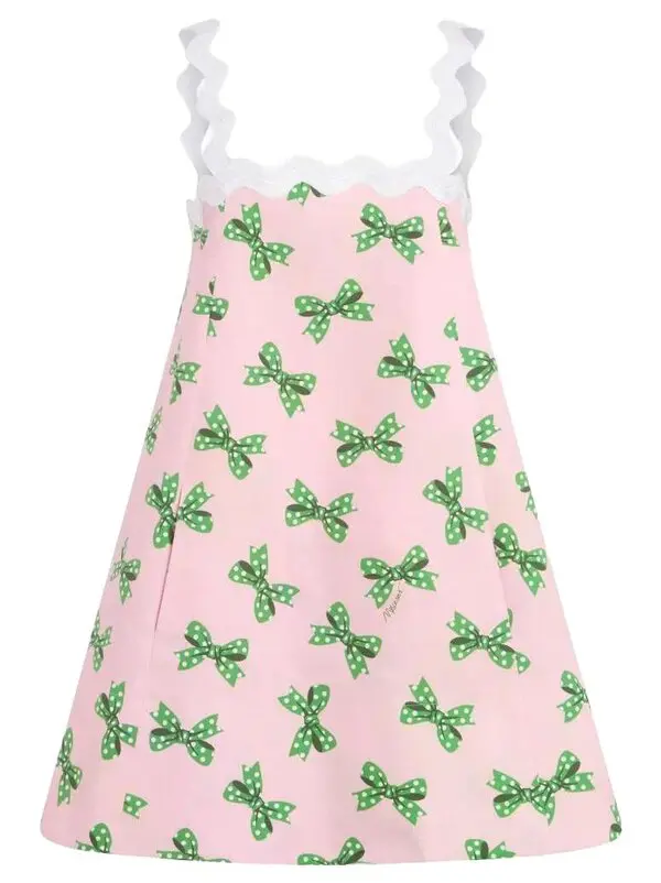 Moschino Bow-print Scalloped-trim Mini Dress - Pink