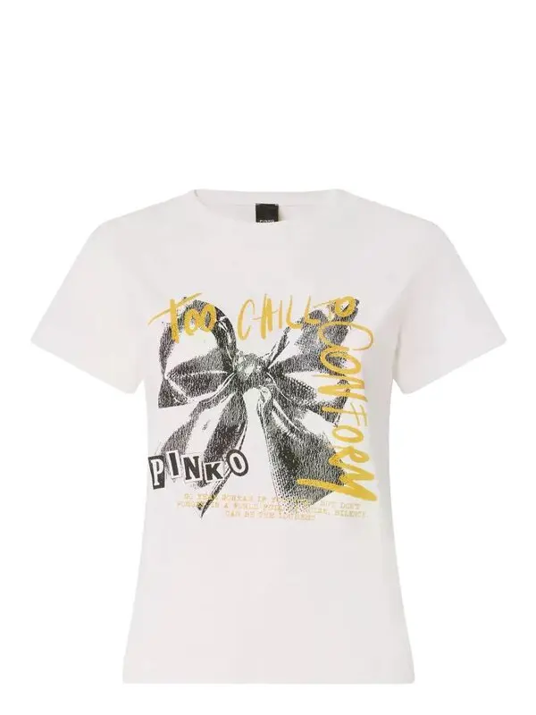 Pinko Graphic Print Cotton T-shirt - Neutrals