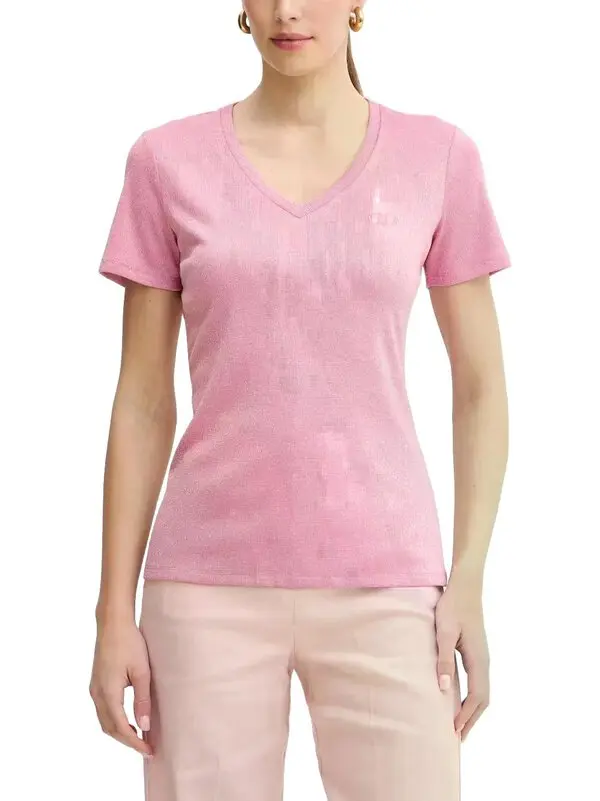 Liu Jo Metallic Effect V-neck T-shirt - Pink